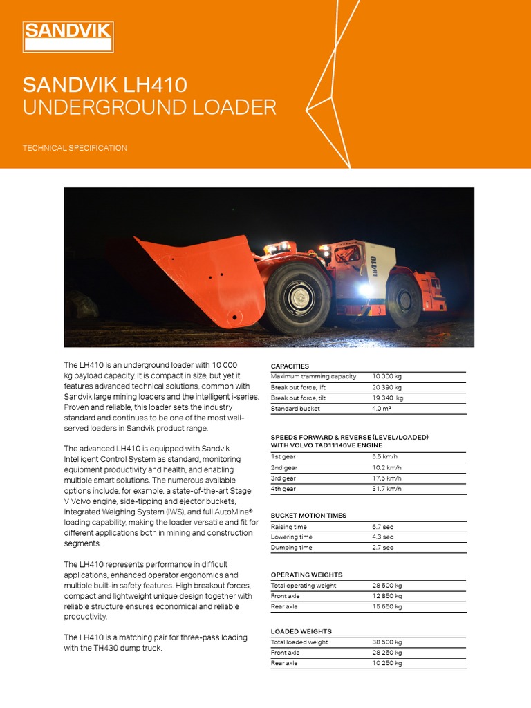 lh410 Specification Sheet English PDF | PDF | Truck | Loader (Equipment)