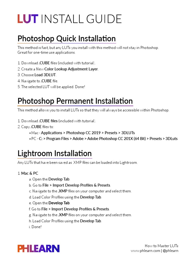 LUTs Quick Install Guide | PDF | Computers | Technology & Engineering