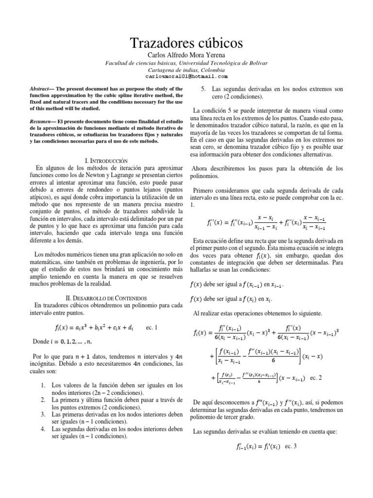 Trazadores Cúbicos PDF | PDF | Spline (Matemáticas) | Ecuaciones