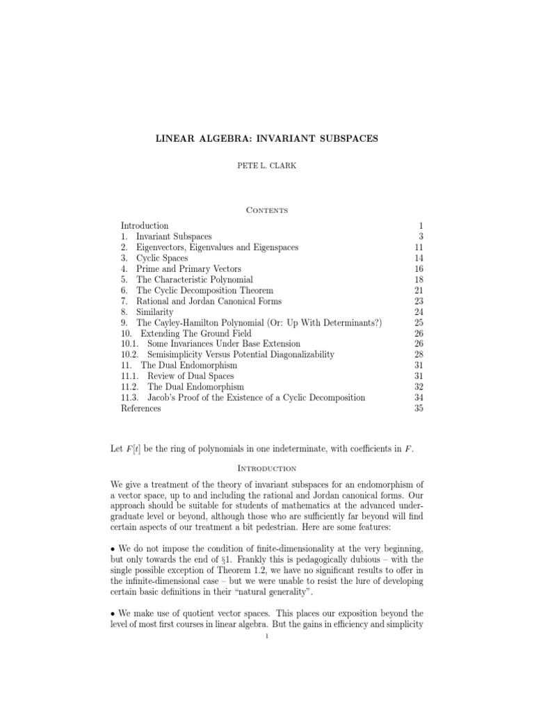 Invariant Subspaces | PDF | Eigenvalues And Eigenvectors | Vector Space Invariant Subspaces | PDF | Eigenvalues And Eigenvectors | Vector Space