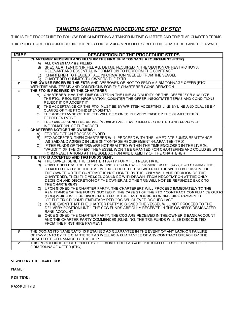 Tankers Chartering Procedure Step by Step PDF | PDF | Guarantee | Civil Law (Legal System)