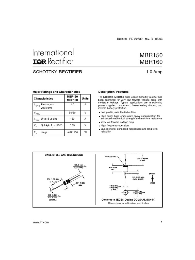 MBR150 MBR160: Schottky Rectifier 1.0 Amp | PDF | Rectifier | Capacitor
