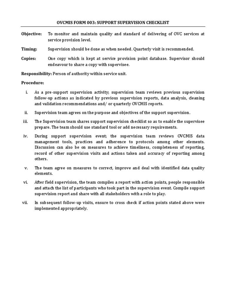 Ovcmis Form 003 Support Supervision Checklist | PDF | Data Quality ...