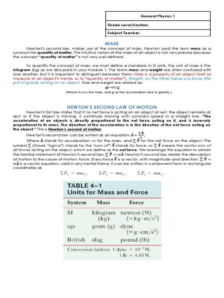 Newtons Second Law - Problem Solving | PDF | Weight | Mass