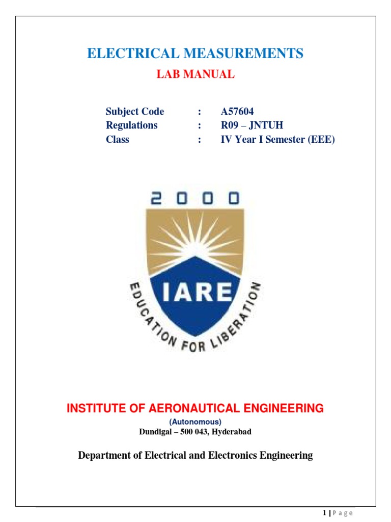 Electrical Measurements Lab Manual PDF | PDF | Engineering | Ac Power