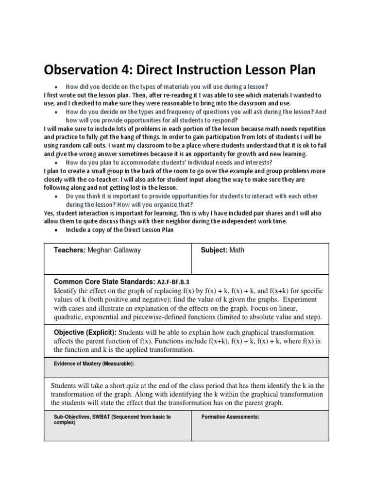 Direct Instruction Lesson Plan | PDF | Lesson Plan | Function (Mathematics)