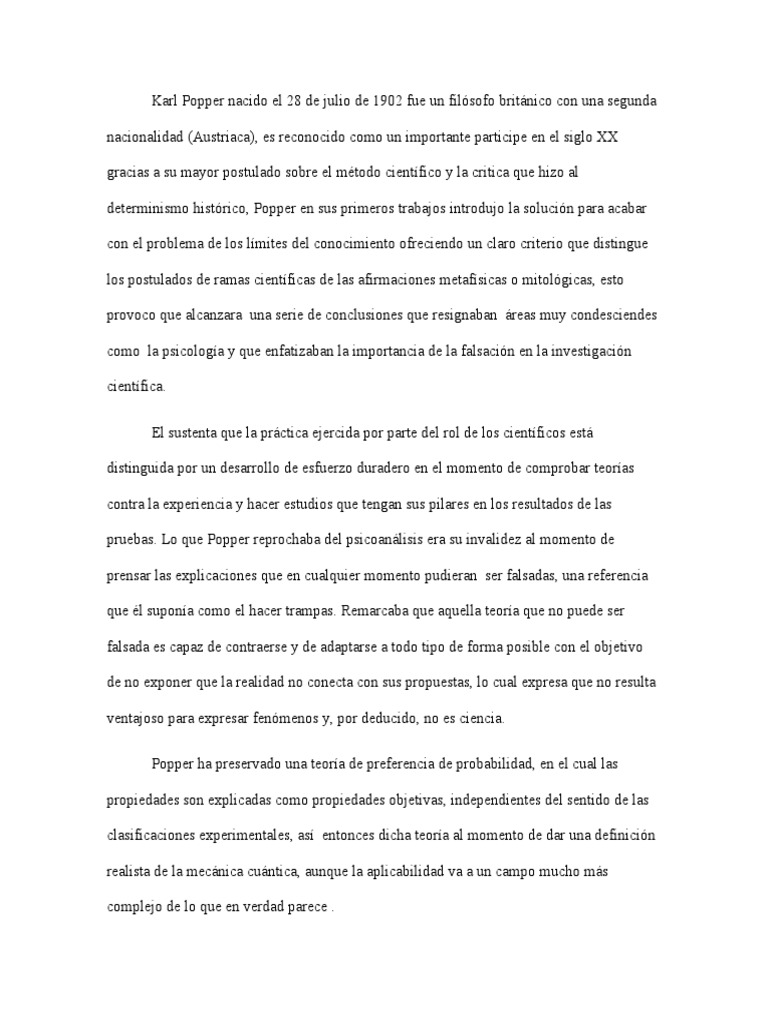Karl Popper Nacido El 28 de Julio de 1902 Fue Un Filósofo Británico Con ...