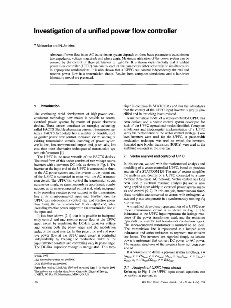 Investigation of A Unified Power Flow Controller: Abstract | PDF | Power Inverter | Electric ...