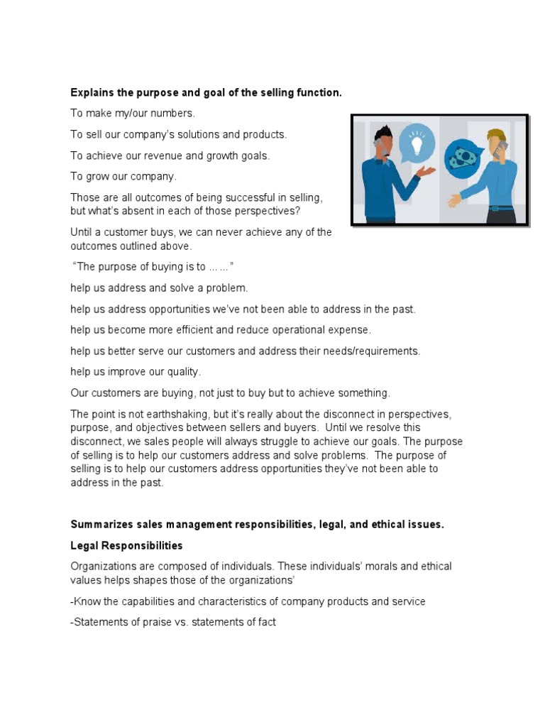 Explains The Purpose and Goal of The Selling Function | PDF | Sales ...