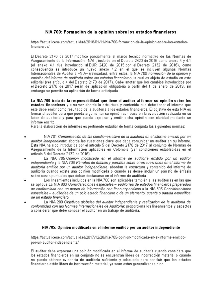 NIA 700 y 705 | PDF | Contralor | Auditoría