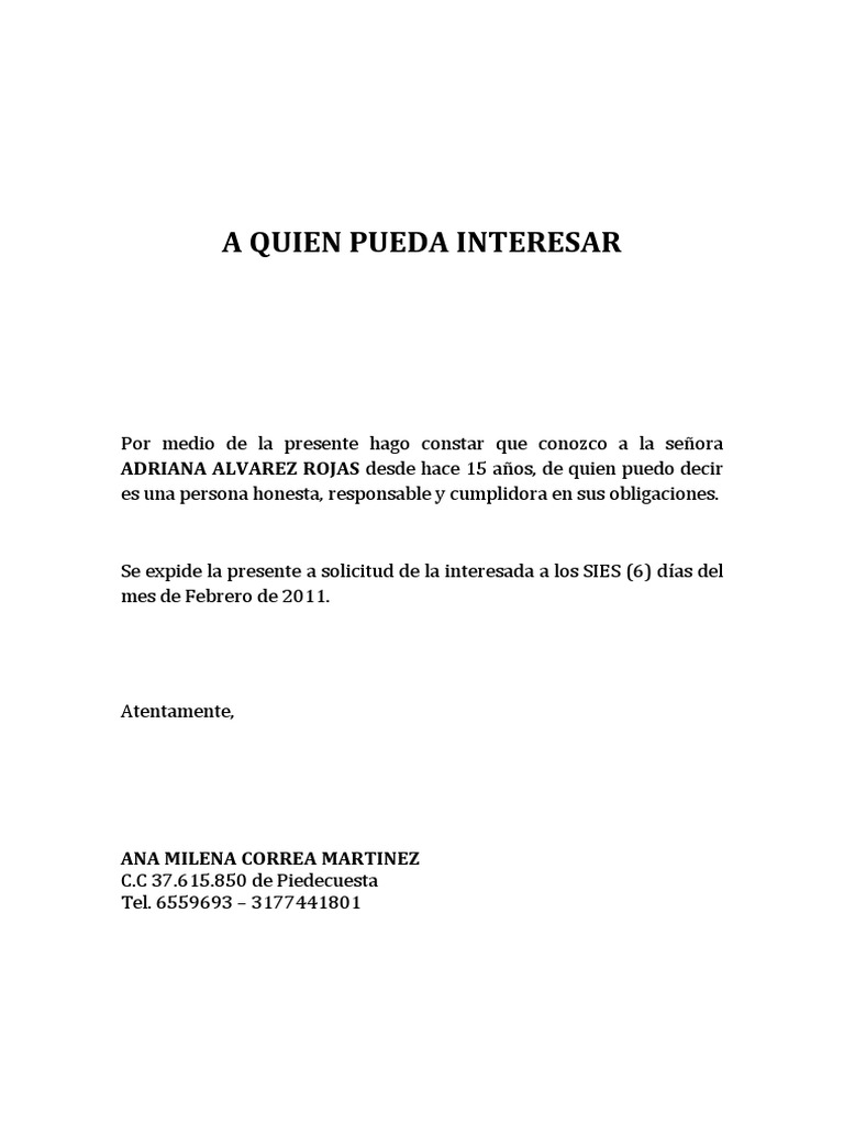 A Quien Pueda Interesar