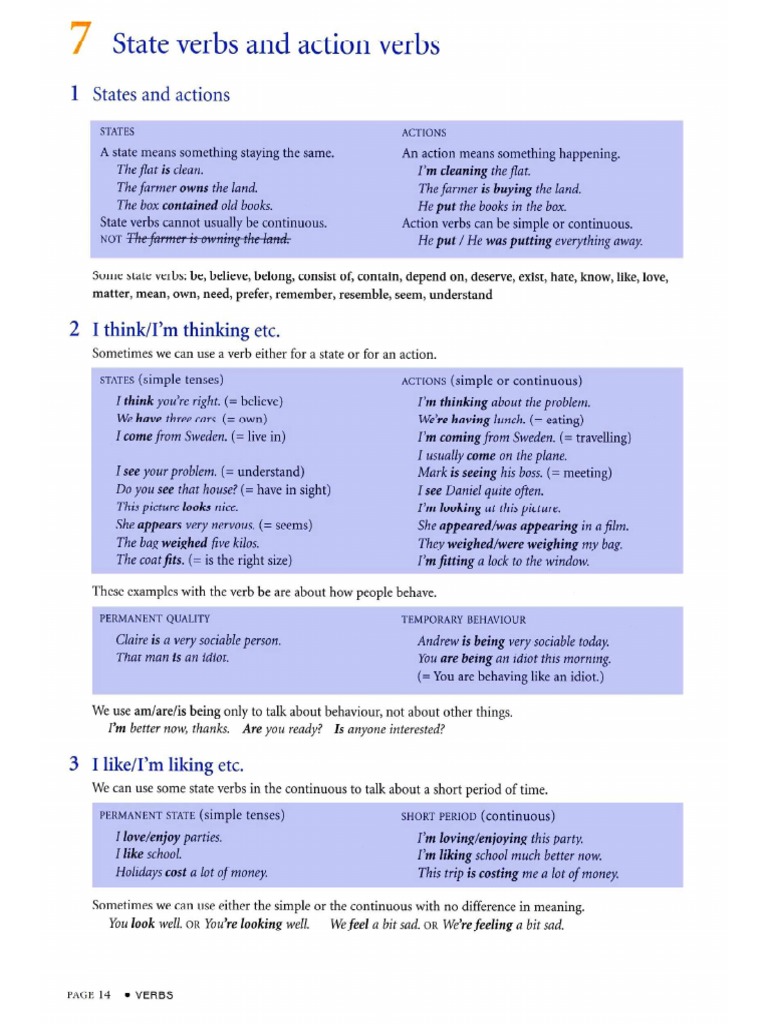 Guía 3 State Verbs Vs Action Verbs | PDF