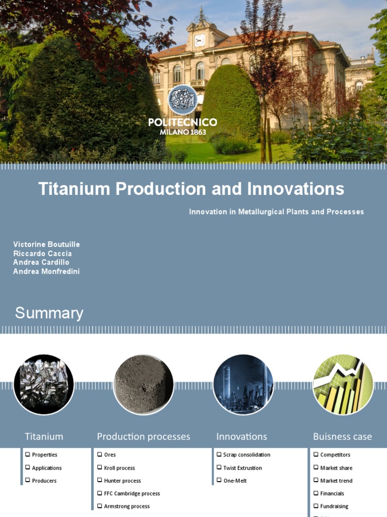 Titanium Production and Innovations: Innovation in Metallurgical Plants ...