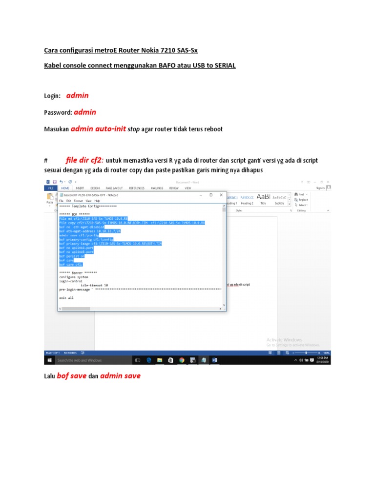 Konfigurasi Router Nokia 7210 SAS-Sx | PDF