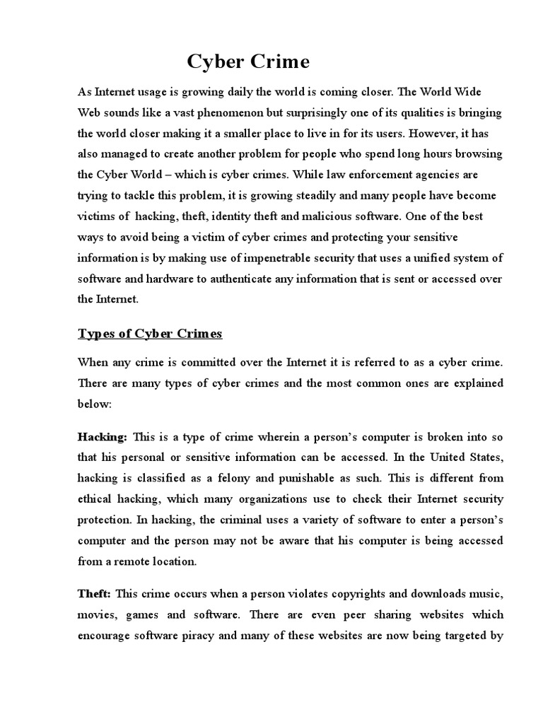 Cyber Crime: Types of Cyber Crimes | Download Free PDF | Cybercrime ...