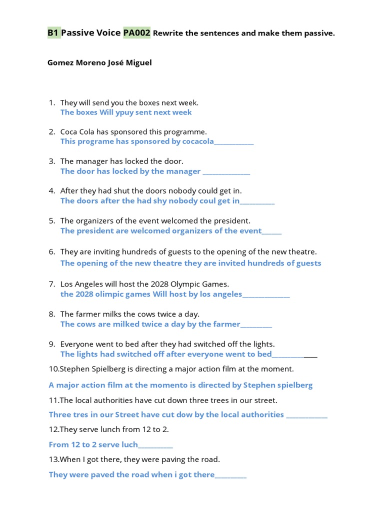 B1 Passive Voice Exercises PA002 | PDF | Games & Activities | Home & Garden