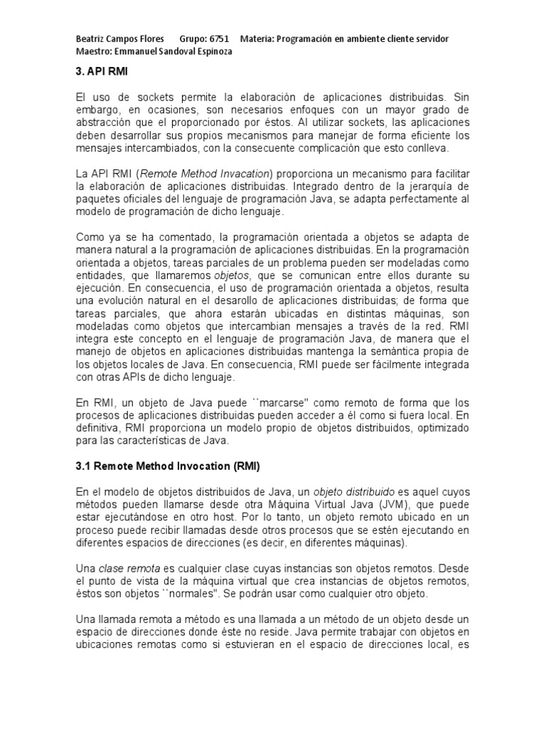 Api Rmi | PDF | Java (lenguaje de programación) | Servidor web