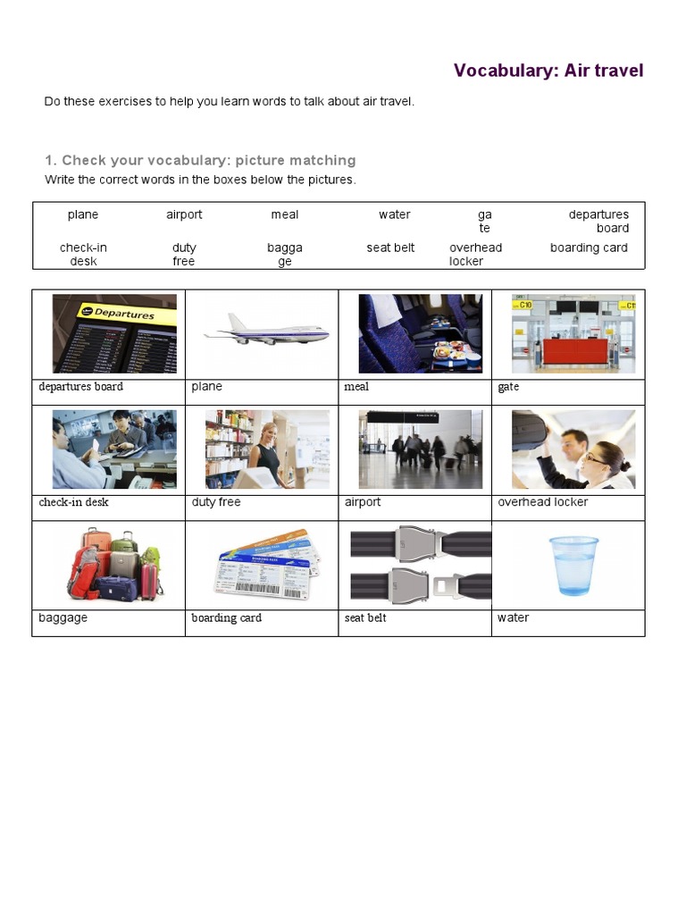 Vocabulary: Air Travel: 1. Check Your Vocabulary: Picture Matching | PDF