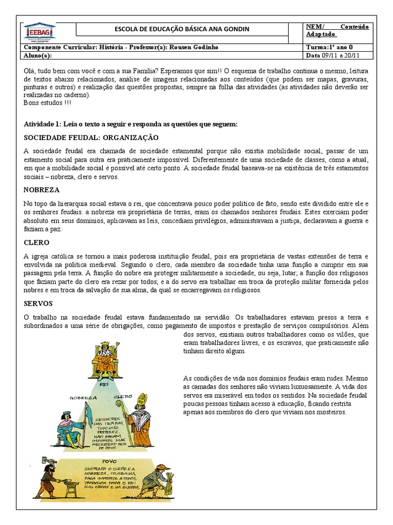 Atividade Adaptada | PDF | Feudalismo | Servidão