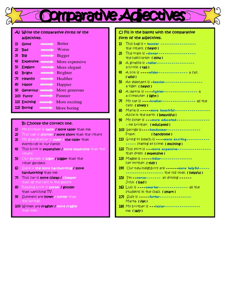 Comparative Adjectives Practice Exercises | PDF