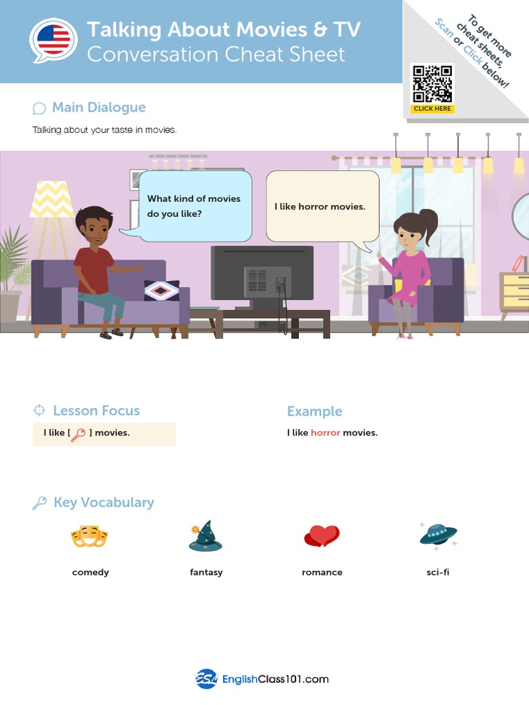 Talking About Movies & TV Conversation Cheat Sheet: Main Dialogue | PDF