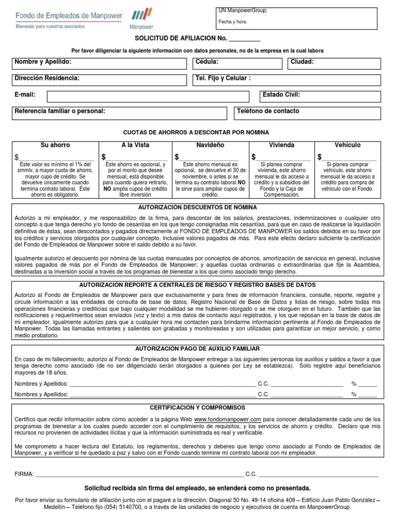 Formato de Afiliación Fondo 2020 | PDF | Salario mínimo | Bases de datos