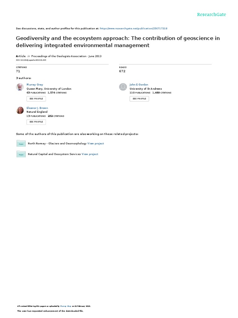 (P) (Gray, 2013) Geodiversity and The Ecosystem Approach | PDF ...