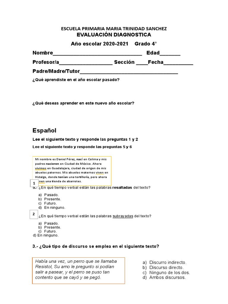 Evaluacion Diagnostica de 4to Grado | PDF | Science | Ciencia y Tecnología