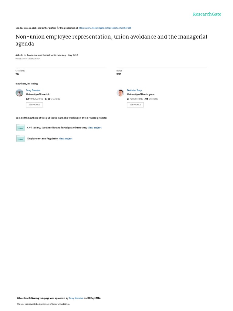 Non-Union Employee Representation, Union Avoidance and The Managerial ...