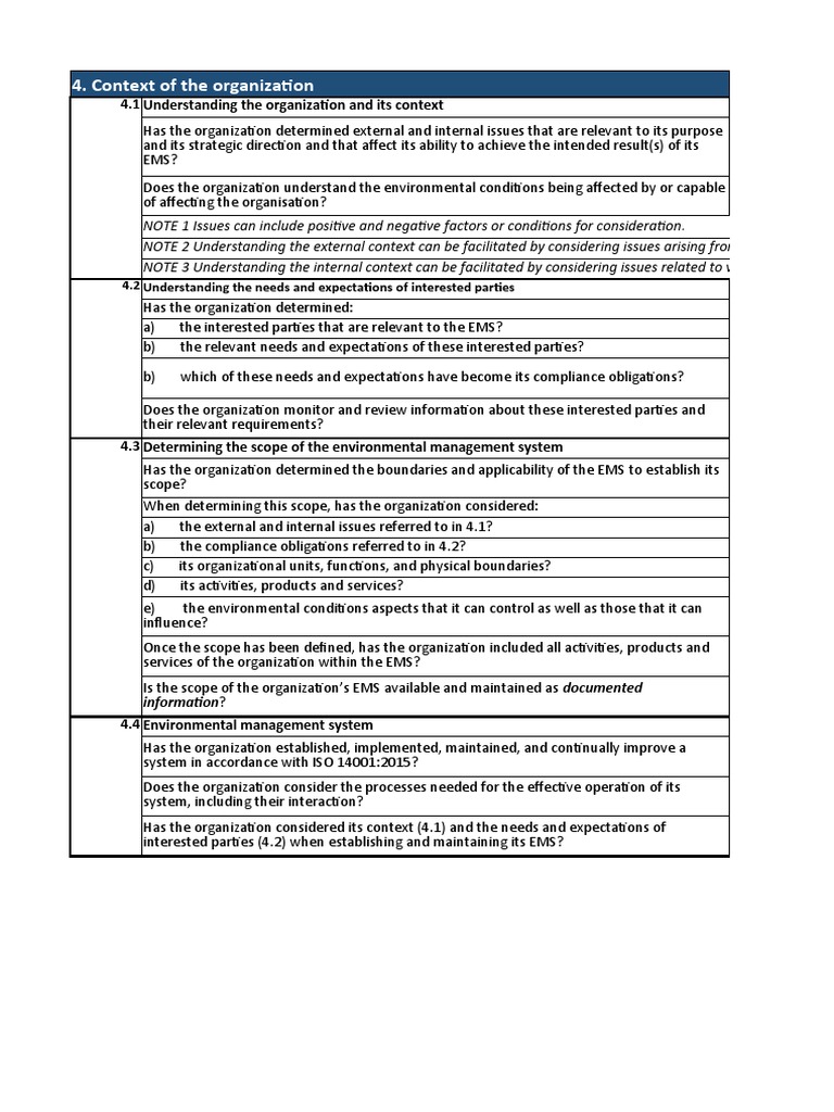 ISO 14001 2015 Checklist 13 August 2018 | PDF | Audit | Internal Audit