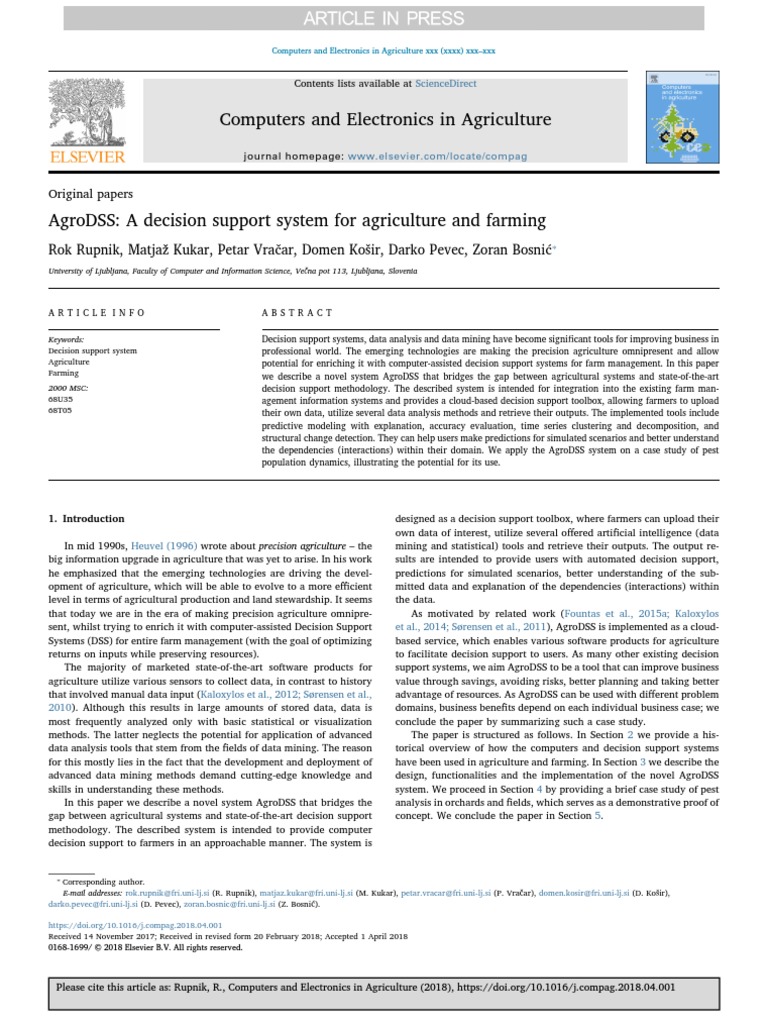 Computers and Electronics in Agriculture: Rok Rupnik, Matja Ž Kukar ...