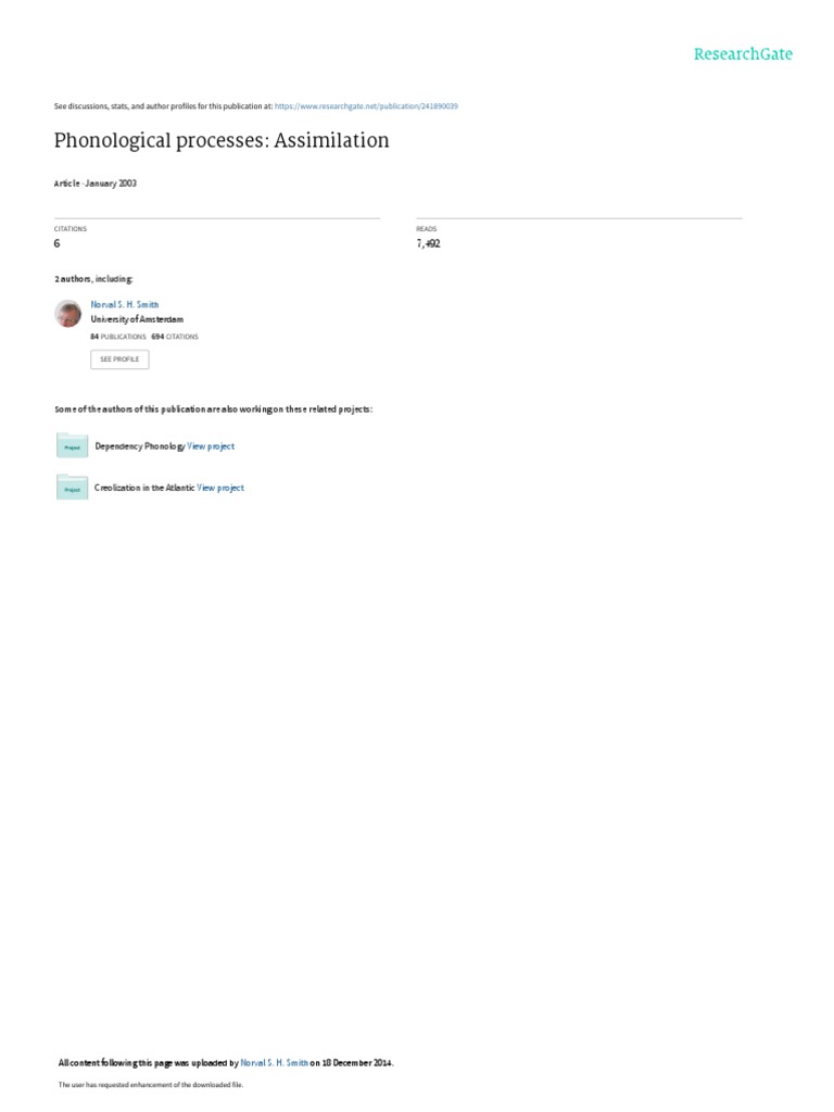 Phonological Processes: Assimilation: January 2003 | PDF