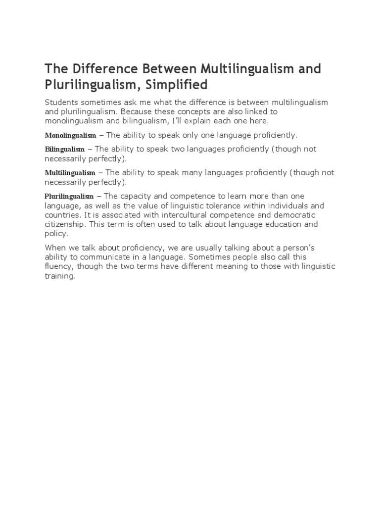 Multilingualism vs. Plurilingualism Explained | PDF | Multilingualism ...