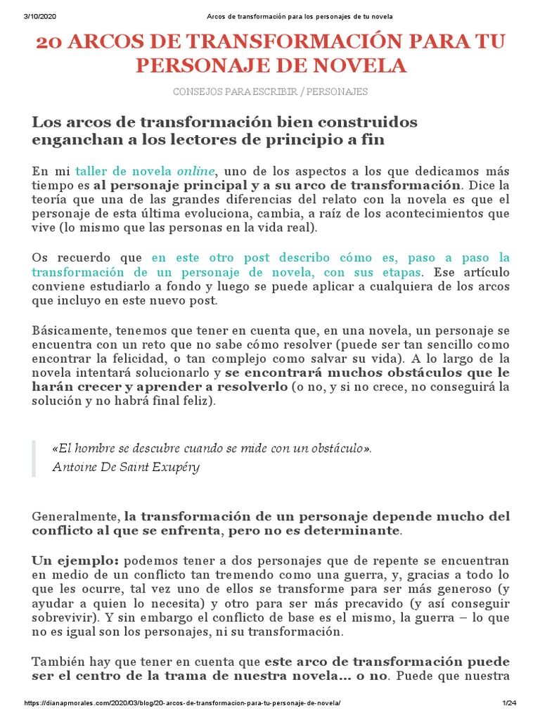 Arcos de Transformación para Los Personajes de Tu Novela PDF | PDF ...