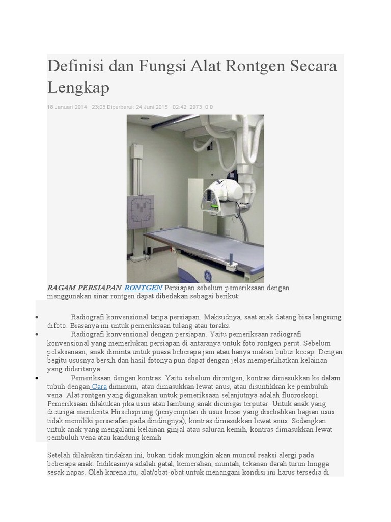 Fungsi dan Persiapan Alat Rontgen | PDF