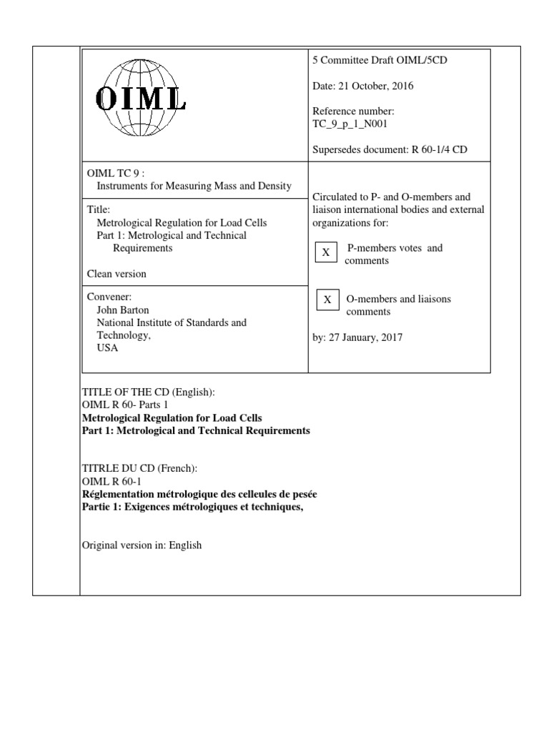 Oiml - R60-Load Cells | PDF | Metrology | Sheet Metal