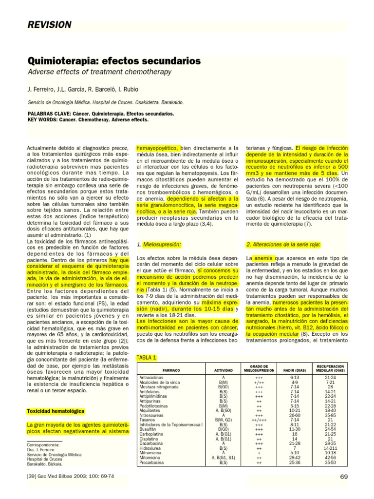 Efectos Adversos Quimioterapia | PDF | Quimioterapia | Cáncer