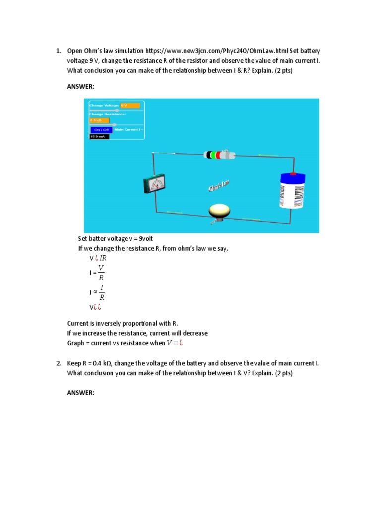 Ohm's law simulation analysis | PDF | Electrical Network | Electrical ...