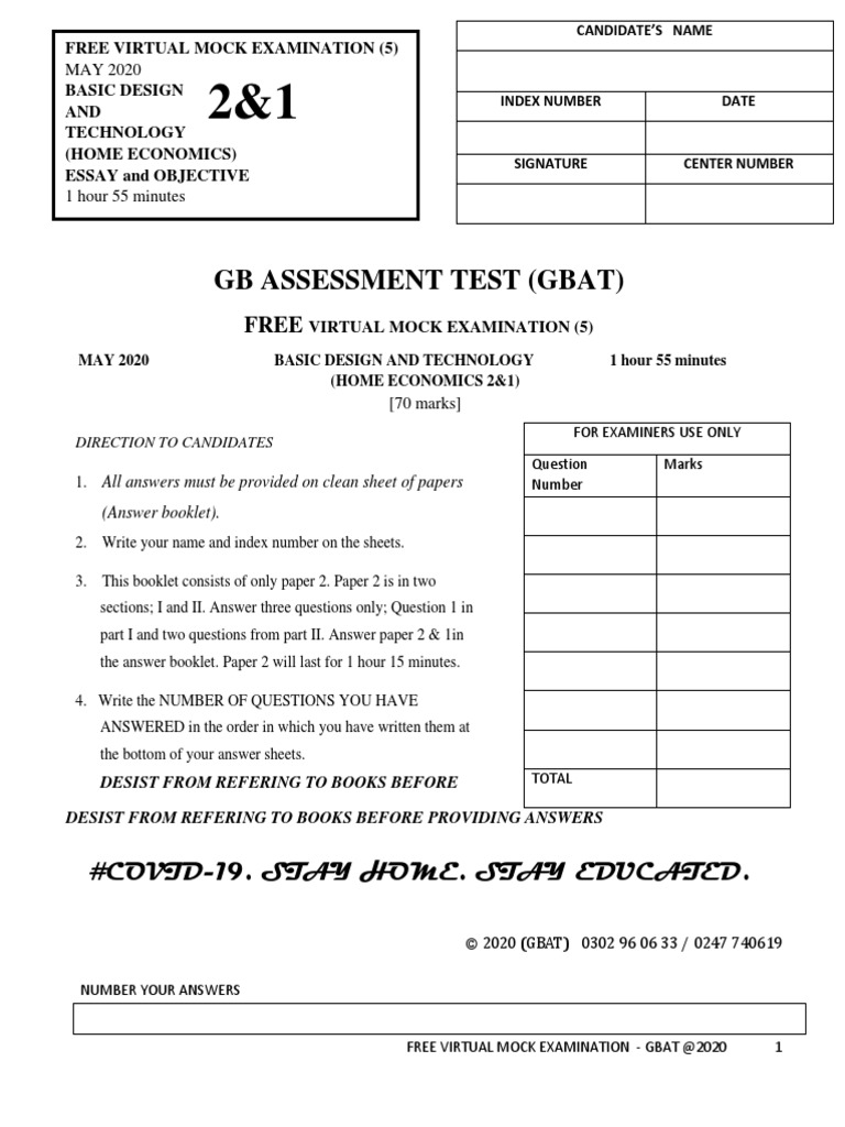GB Assessment Test (Gbat) : #Covid-19. Stay Home. Stay Educated | PDF ...