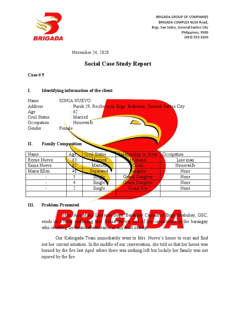 Social Case Study Report - SONIA NUEVO | PDF