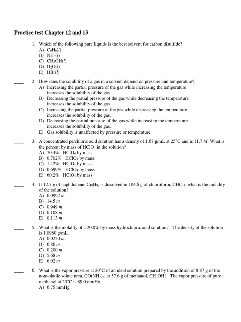 Chemistry Practice Test: Chapters 12-13 | PDF | Reaction Rate ...