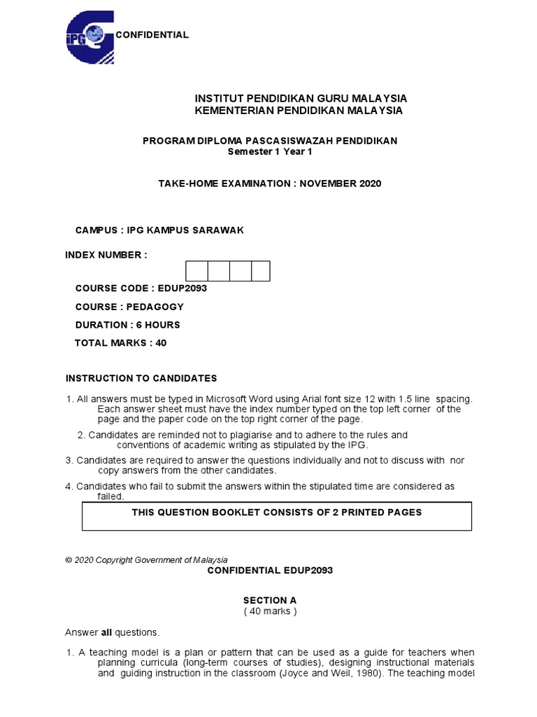 EDUP2093 Take-Home Exam - Question Paper | PDF | Curriculum | Pedagogy
