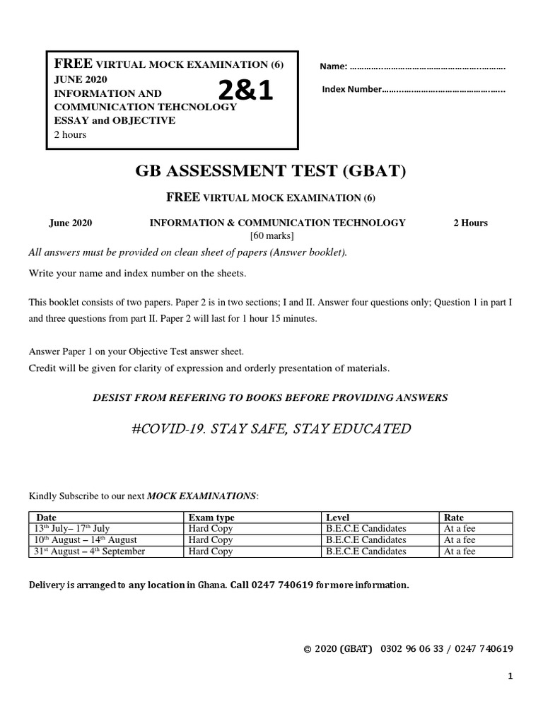 GB Assessment Test (Gbat) : #Covid-19. Stay Safe, Stay Educated | PDF ...