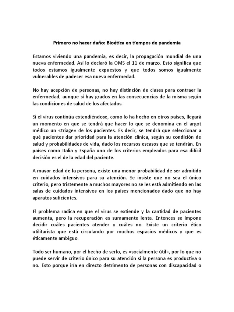 Primero No Hacer Daño Pdf Bioética Medicina