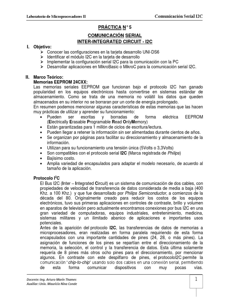 Lab - 5 - Comunicacion Serial I2C PDF | PDF | Ingenieria Eléctrica | Ingeniería Electrónica