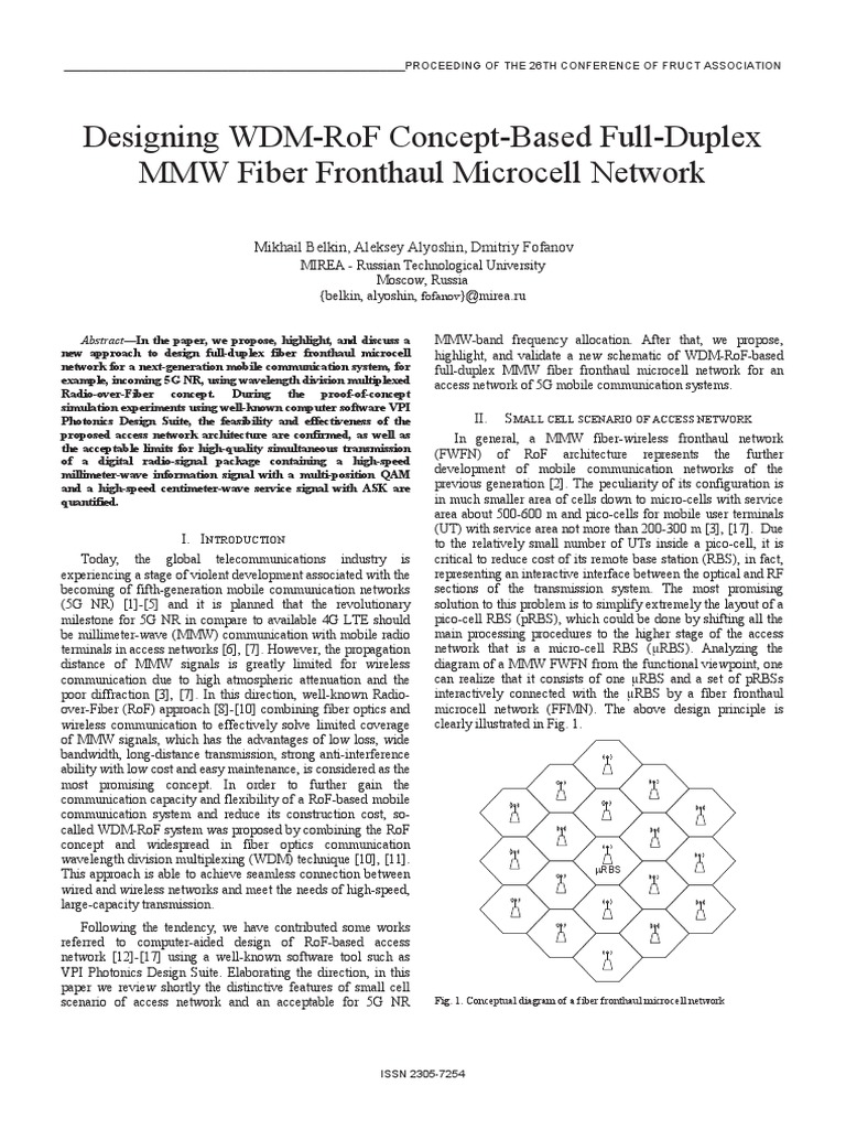 Designing Wdm-Rof Concept-Based Full-Duplex MMW Fiber Fronthaul Microcell Network | PDF ...