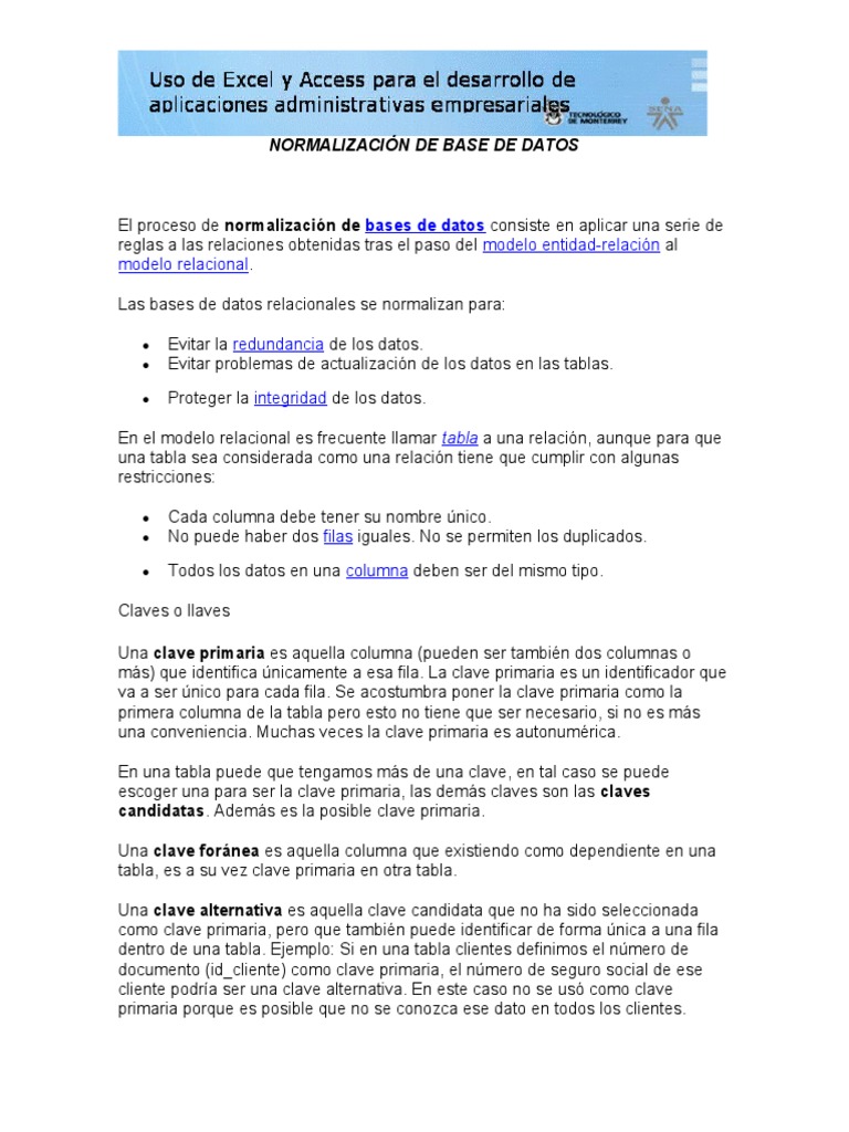 Normalización de Base de Datos | PDF | Base de datos relacional | Datos ...