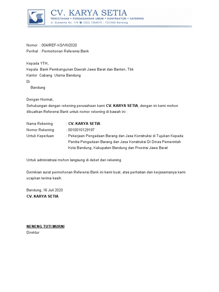 Permohonan Referensi Bank | PDF