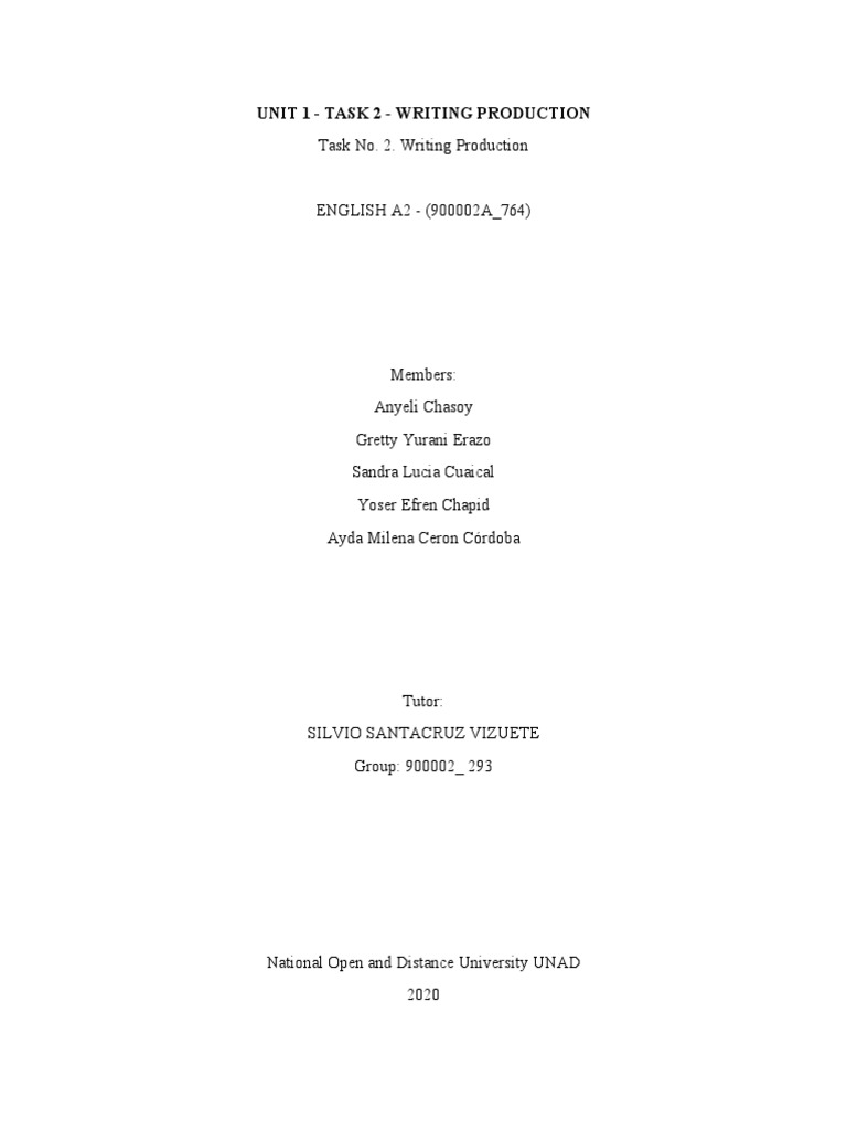 Unit 1 - Task 2 - Writing Production | PDF