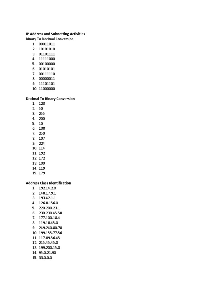 Activity 3 - IP Address and Subnetting | PDF | Home & Garden | Computers